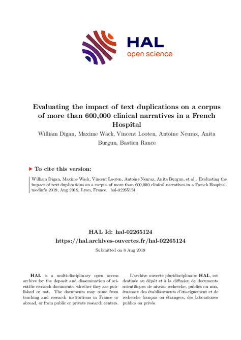 Pdf Evaluating The Impact Of Text Duplications On A Corpus Of More Than 600 000 Clinical