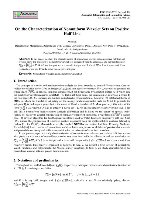 Pdf On The Characterization Of Non Uniform Wavelet Sets On Positive