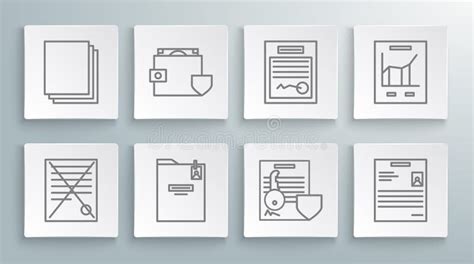 Set Line Delete File Document Wallet And Money With Shield Personal Folder Document Key