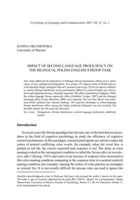 Impact Of Second Language Proficiency On The Bilingual Polish