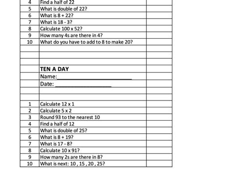 10 A Day Entry Level Maths Starter Questions Teaching Resources