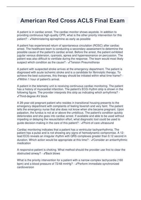 American Red Cross Acls Final Exam Latest 2023 2024 Verified Answers By Expert American Red