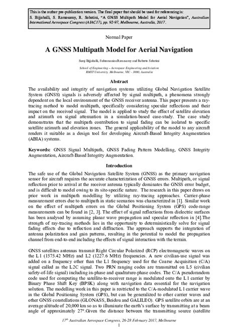 Pdf A Gnss Multipath Model For Aerial Navigation