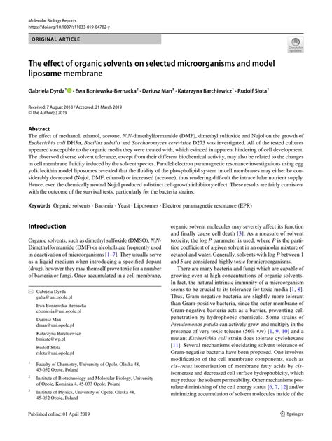 Pdf The Effect Of Organic Solvents On Selected Microorganisms And