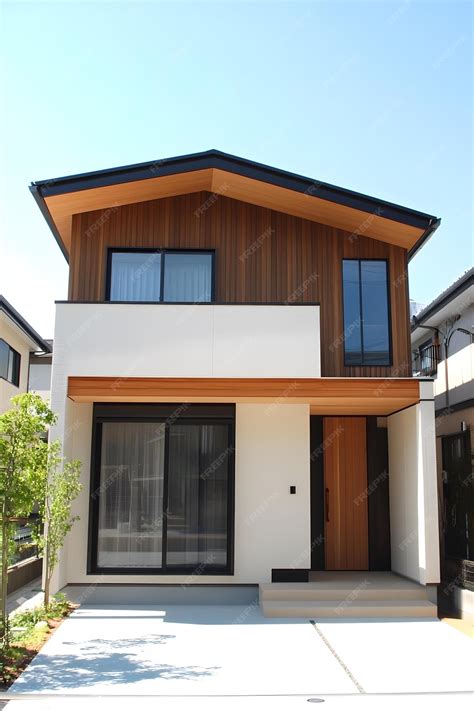 Modern Two Story House With Wood Siding And Black Trim Premium Ai