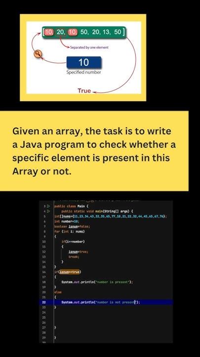 Java Program To Check Whether A Specific Element Is Present In This Array Or Not Shorts Youtube