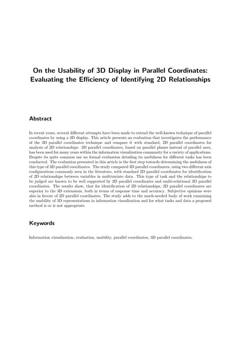 Pdf On The Usability Of Three Dimensional Display In Parallel Coordinates Evaluating The