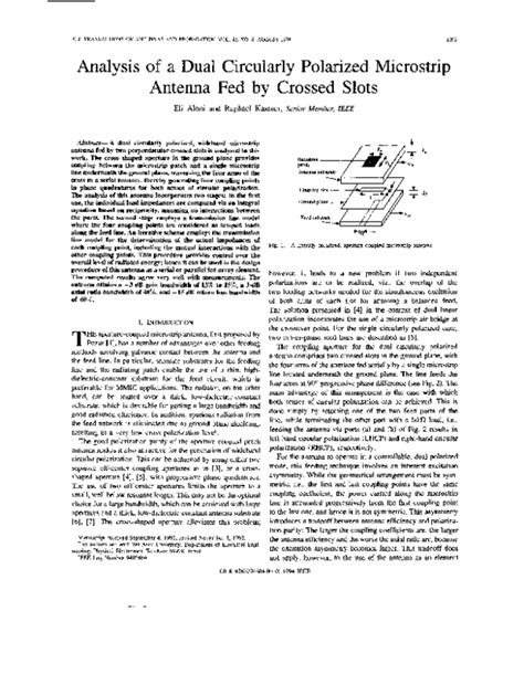 Pdf Analysis Of A Dual Circularly Polarized Microstrip Antenna Fed By Crossed Slots