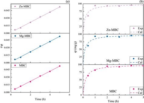 kinetics fitted by pseudo second order model a and experimental data