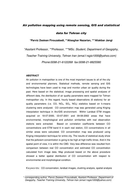 Pdf Air Pollution Mapping Using Remote Sensing Gis And Statistical