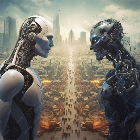 Premium Ai Image A Robot And A Human Face Are Facing Each Other