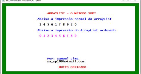 Samuel Lima Programador C C Java ArrayList o método sort