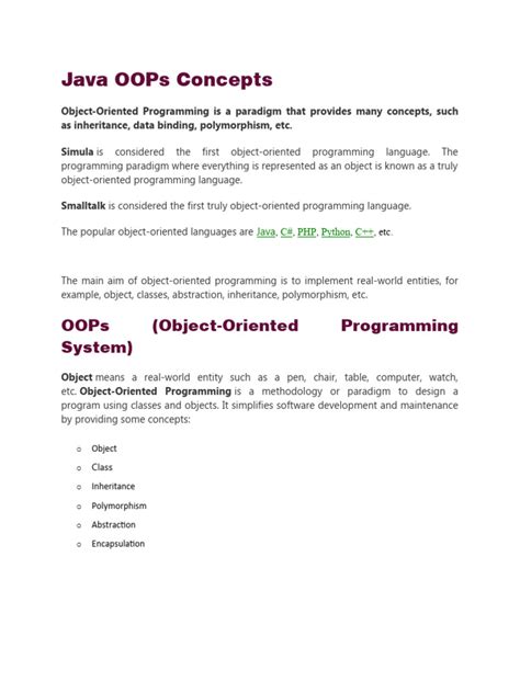 1 Oops Concept Pdf Object Oriented Programming Class Computer