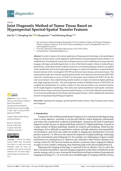 Pdf Joint Diagnostic Method Of Tumor Tissue Based On Hyperspectral Spectral Spatial Transfer