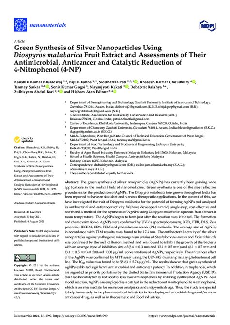 Pdf Green Synthesis Of Silver Nanoparticles Using Diospyros Malabarica Fruit Extract And