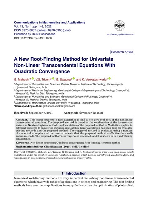 Pdf A New Root Finding Method For Univariate Non Linear