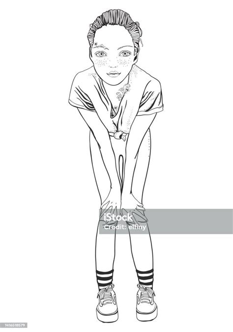 어린 아름다운 소녀와 꽃 성인과 어린이를위한 흑백 낙서 색칠 공부 책 페이지 중학교에 대한 스톡 벡터 아트 및 기타 이미지