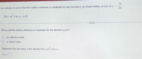 Solved Jse Calculus To Prove That The Relative Minimum Or