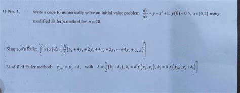 Solved Q No 2 Write A Code To Numerically Solve An Initial