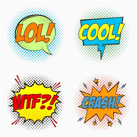 Premium Vector | Comic speech bubbles with emotions lol cool wtf and crash cartoon sketch of ...