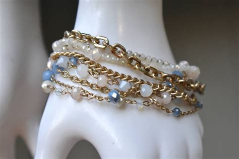 Blue And White Crystals And Multi Chain Toggle Bracelet Vintage Etsy