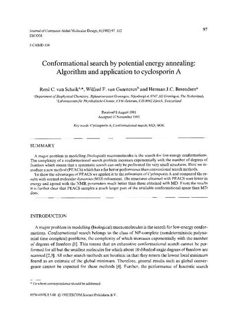 Pdf Conformational Search By Potential Energy Annealing Algorithm And Application To
