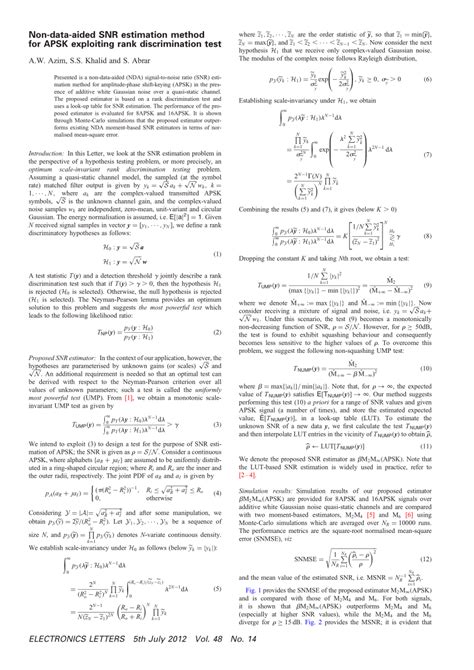Pdf Non Data Aided Snr Estimation Method For Apsk Exploiting Rank Discrimination Test