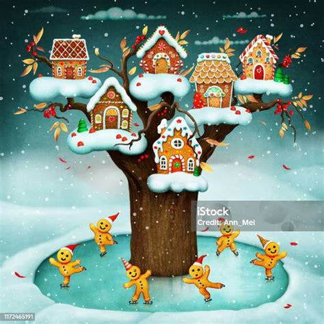 Rumah Roti Jahe Dan Jahe Pria Ilustrasi Stok Unduh Gambar Sekarang Kue Jahe Kue Natal