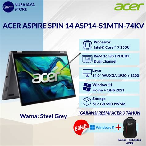 Jual Acer Aspire Spin Asp Mtn Core U Gb Gb Wuxga Touch X W Ohs