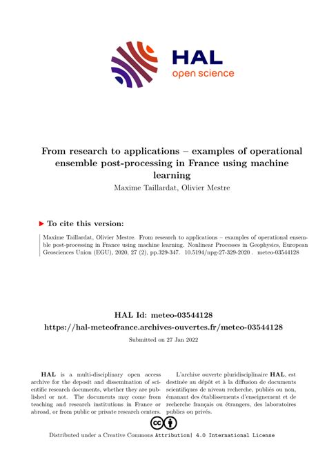 Pdf From Research To Applications Examples Of Operational Ensemble Post Processing In France