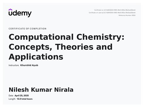 My Course Completion Certificate For Computational Chemistry Concepts