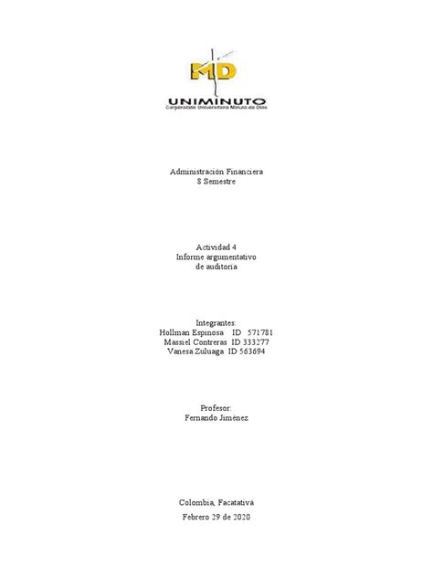 Actividad 4 Informe Argumentativo Pdf Auditoría Contralor