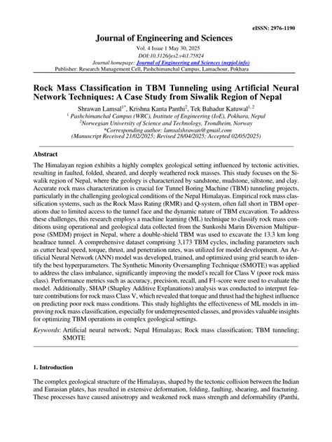 Pdf Rock Mass Classification In Tbm Tunneling Using Artificial Neural Network Techniques A