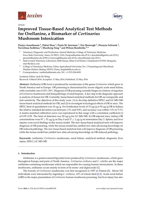 Pdf Improved Tissue Based Analytical Test Methods For Orellanine A