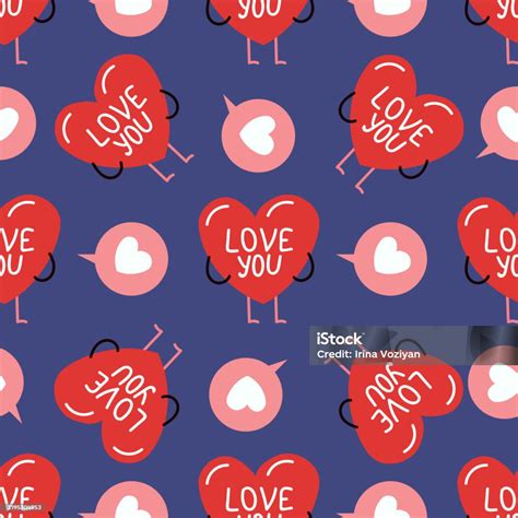 텍스트 Love You와 하트가 있는 분홍색 아이콘이 있는 빨간색 하트 문자의 완벽 한 패턴 2월에 대한 스톡 벡터 아트 및 기타 이미지 Istock