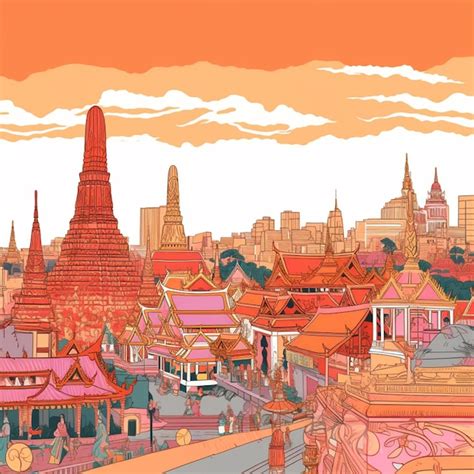 Una Caricatura De Una Ciudad Con Muchos Edificios Al Fondo Foto Premium