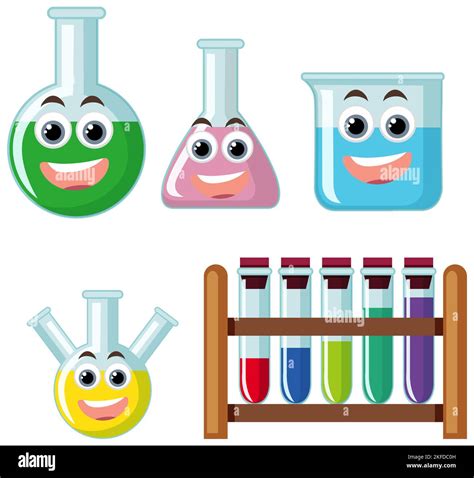 Set Of Science Experiment With Facial Expression Illustration Stock