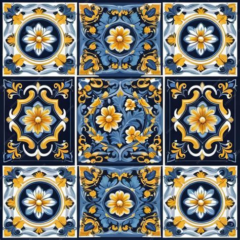 Premium Photo Mediterranean Blue Tile Patterns Portuguese Tile