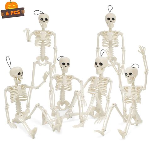 6 Packs Halloween Skeleton Decor 16 Posable Skeleton Small Plastic