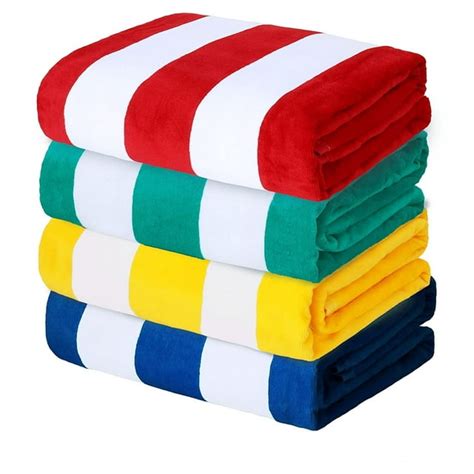 Exclusivo Mezcla 4 Pack Large Cabana Stripe Cotton Beach Towels Bath