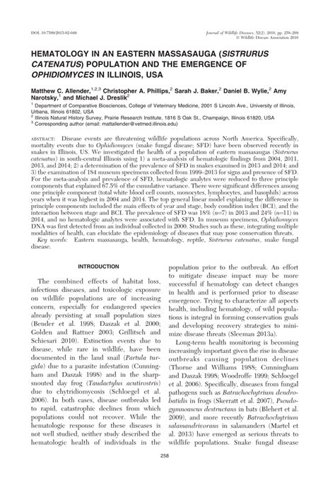 Pdf Hematology In An Eastern Massasauga Sistrurus Catenatus