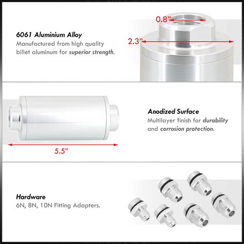 Universal High Flow Inline Fuel Filter Kit Silver Ajp Distributors
