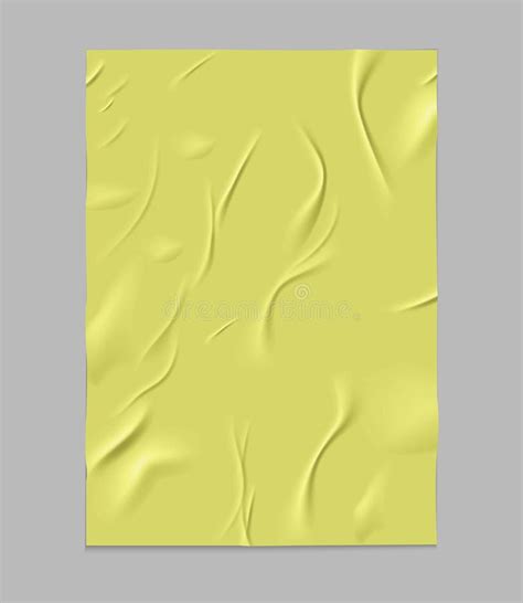 Paper Wrinkled Poster Or Flyer Glued Creased Rectangle Yellow Sheet Vector Realistic Wet