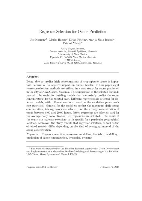 Pdf Regressor Selection For Ozone Prediction