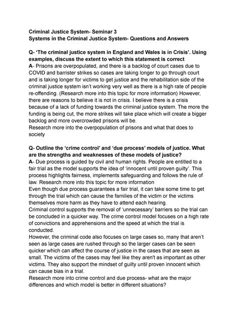 Cjs Seminar 3 Lecture Notes Criminal Justice System Seminar 3 Systems In The Criminal