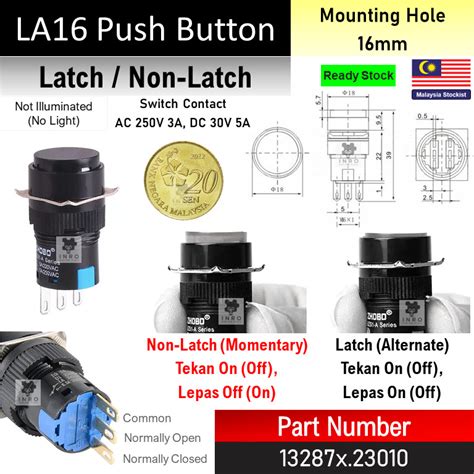 Black 16mm LA16 Industrial LED Push Button Round Push Switch NC NO Alternate Momentary