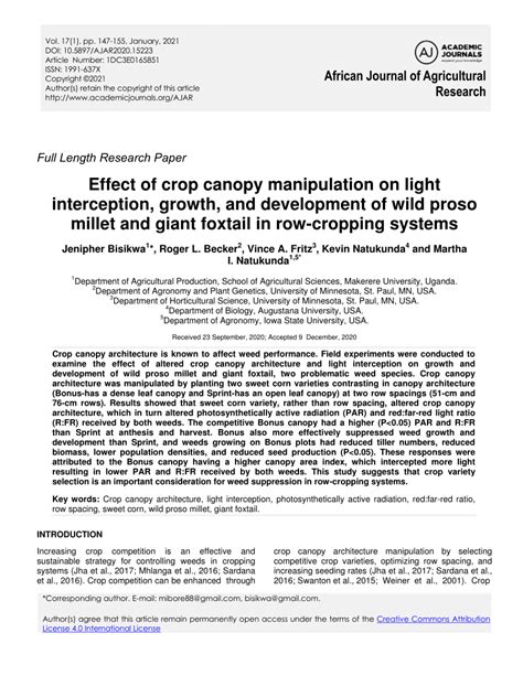 Pdf Effect Of Crop Canopy Manipulation On Light Interception Growth And Development Of Wild