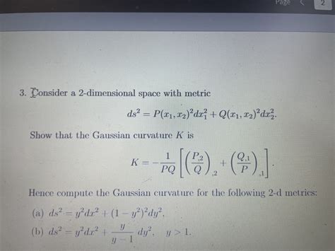 solved 3 consider a 2 dimensional space with metric
