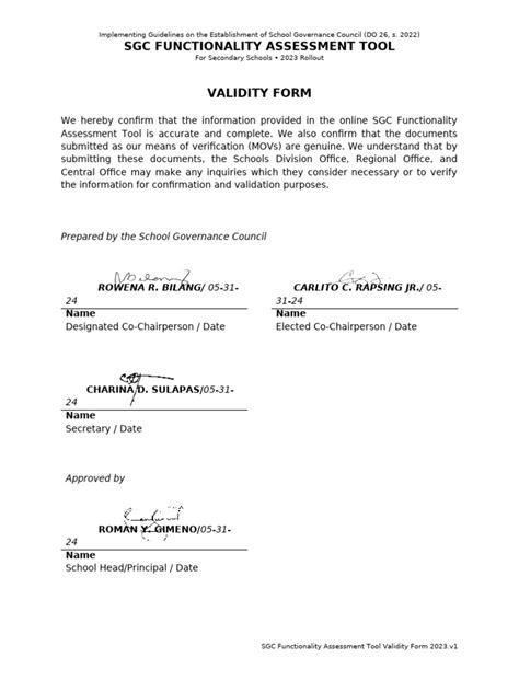 Sgc Functionality Assessment Tool Validity Form 2023 V1 Pdf