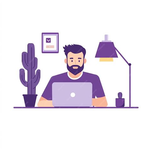 Bearded Man Working On Laptop Premium Ai Generated Vector